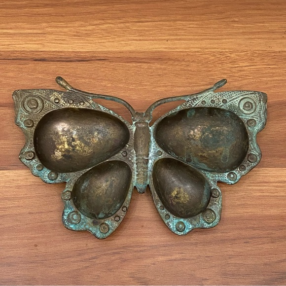Accents | Vintage Large Butterfly Brass Patina Astray Trinket Valet ...